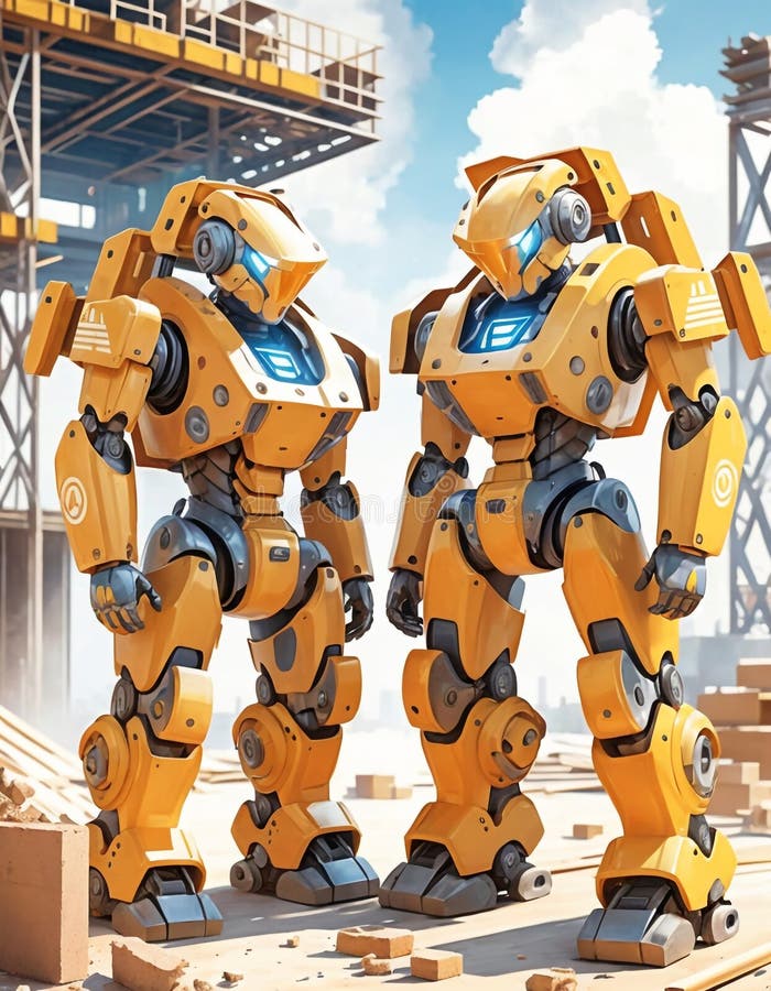 Robot Builders Work on a Construction Site with Tools. Made with AI ...