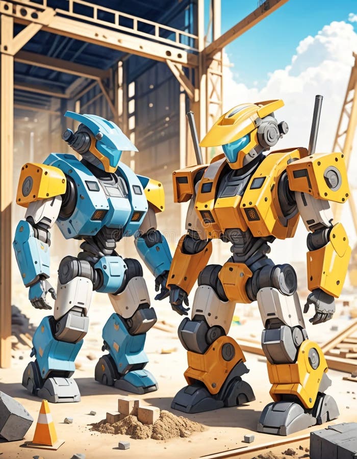Robot Builders Work on a Construction Site with Tools. Made with AI ...