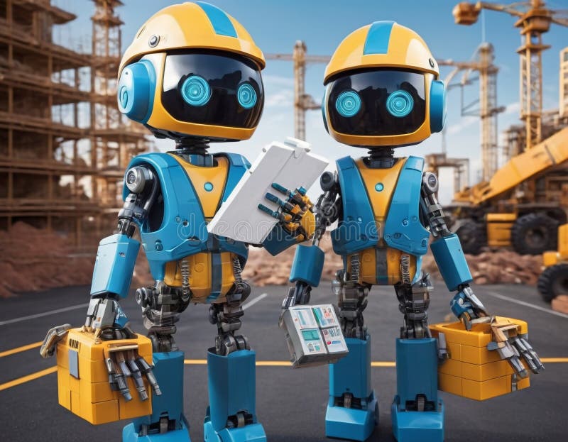 Robot Builders Work on a Construction Site with Tools. Made with AI ...