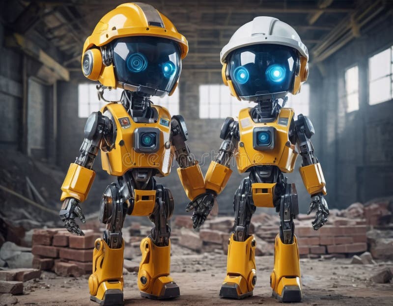Robot Builders Work on a Construction Site with Tools. Made with AI ...