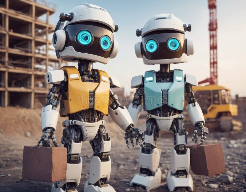 Robot Builders Work on a Construction Site with Tools. Made with AI ...