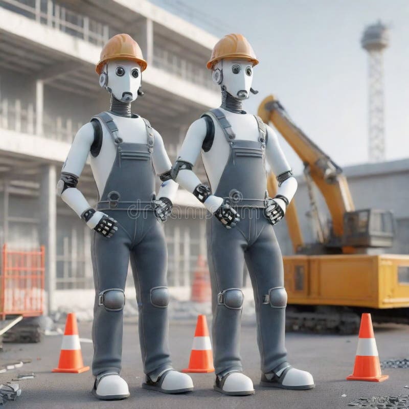 Robot Builders Work on a Construction Site with Tools. Made with AI ...