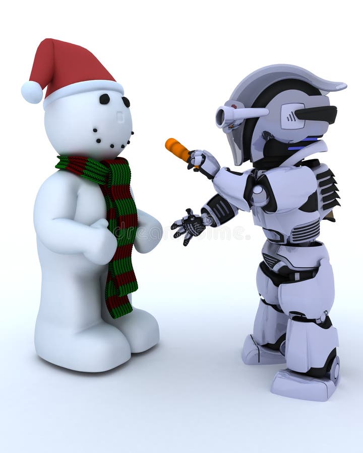 Robot building a snowman stock illustration. Illustration of cyborg ...