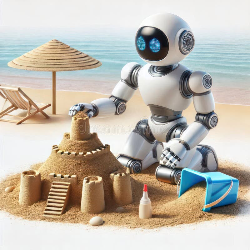A Robot Builds a Sand Castle on the Beach. Stock Photo - Image of ...