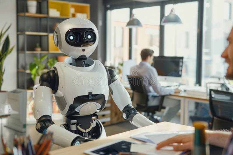 Robot and Business Worker are Working Together in Office, Smart ...