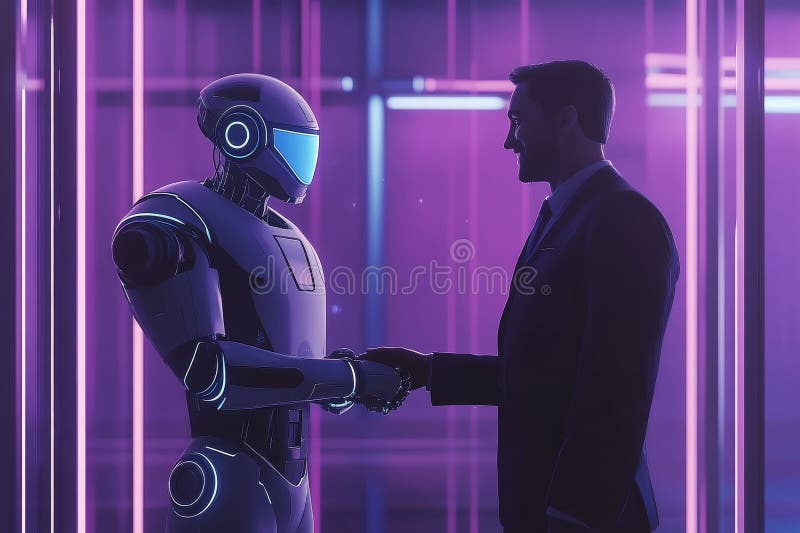 Robot Businessman Standing Office Shake Hands Each Other Stock Photos ...