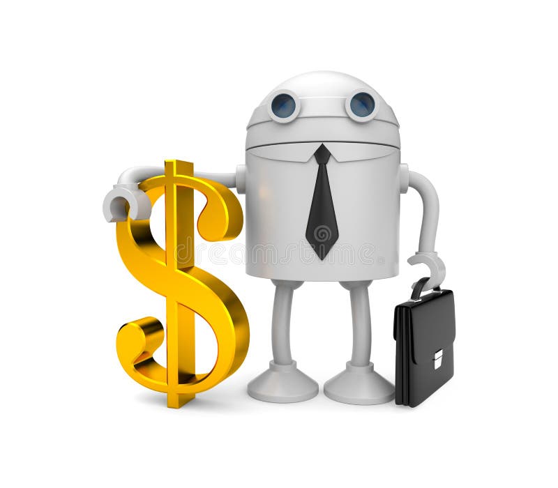 Little Robot Hold Dollar Symbol Stock Vector - Illustration of humanoid ...