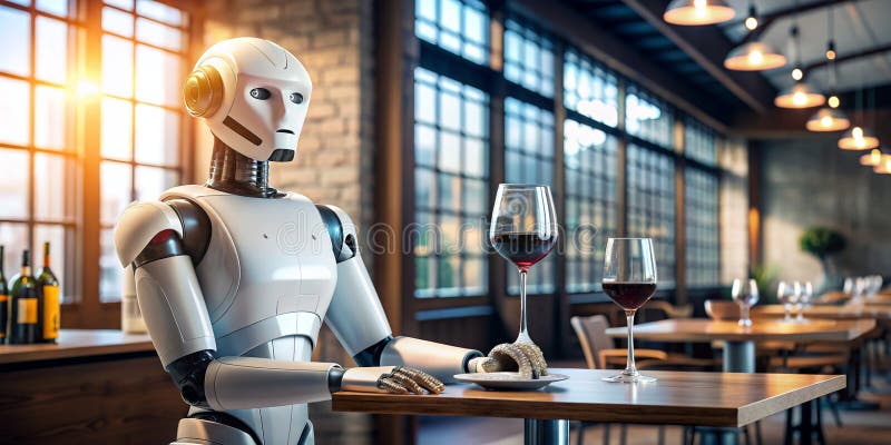 A Robot in Cafe Serving a Glass of Wine a Robot Sommelier AI-Generated ... A Robot in Cafe Serving a Glass of Wine a Robot Sommelier AI-Generated ...