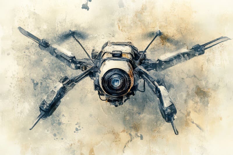 Robot with a Camera on Its Head is Flying through the Air Stock ...