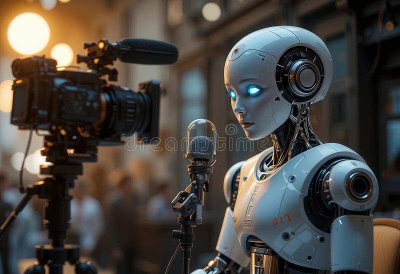 Robot with Camera and Microphone in a Modern Studio Setting during ...
