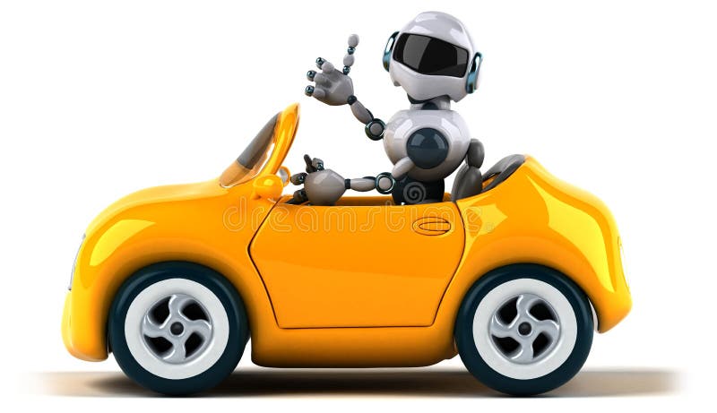 Illustration of a Little Robot Little Robot Riding Car Stock Vector ...