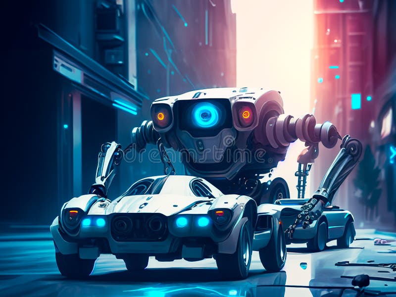 Robot with car stock illustration. Illustration of auto - 294200320