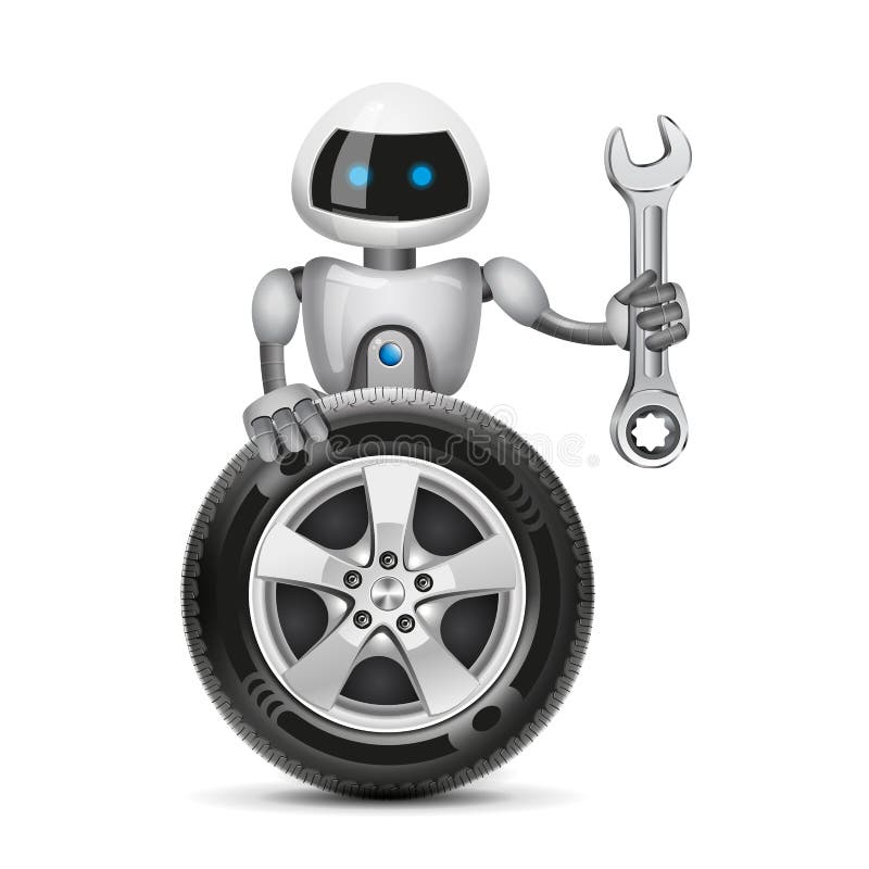 The Robot with a Car Wheel and a Spanner, Vector Stock Vector ...