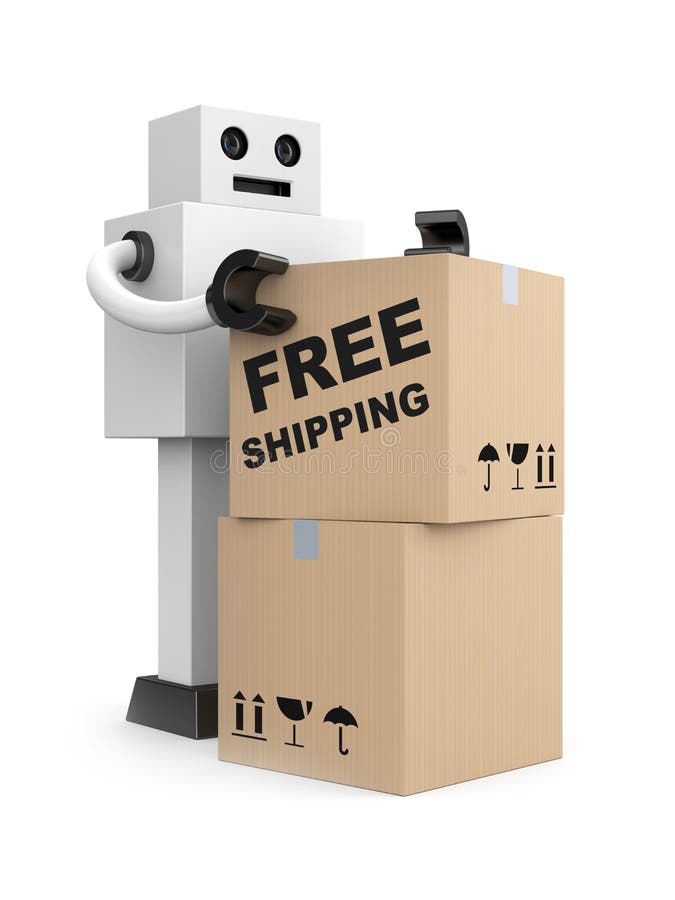 Robot with cardboard boxes stock illustration. Illustration of ...