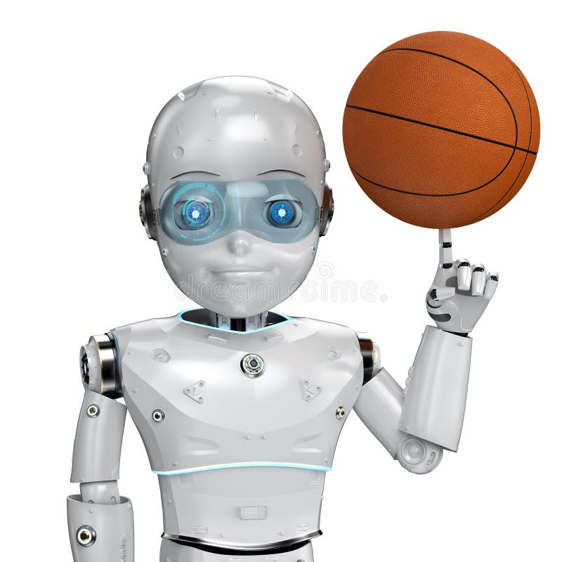 Robot with Cartoon Character Holding Basketball Stock Illustration ...