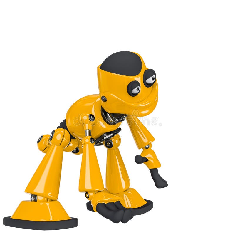 Robot Cartoon Doing a Crouch Pose Stock Illustration - Illustration of ...