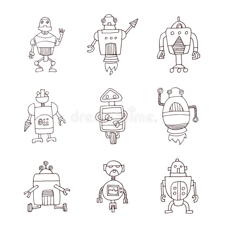 Robot Cartoon Doodle, Vector Illustration. Stock Vector - Illustration ...