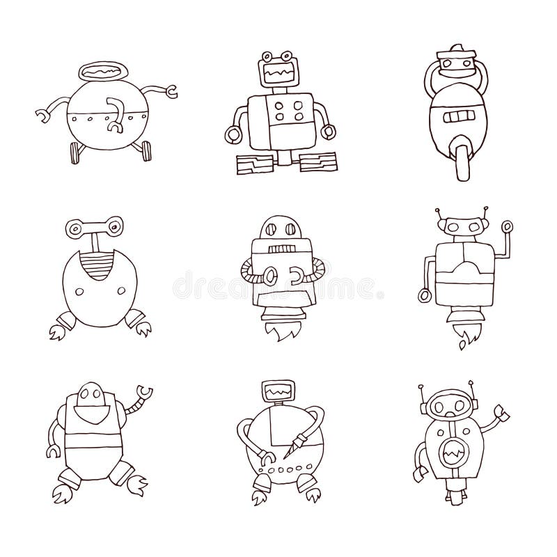 Robot Cartoon Doodle, Vector Illustration. Stock Vector - Illustration ...