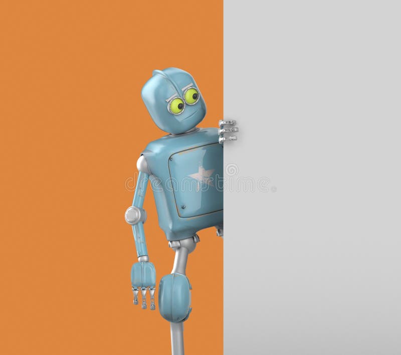 Robot Cartoon Funny 3D Video Render - Look, Isolate on Orange Stock ...