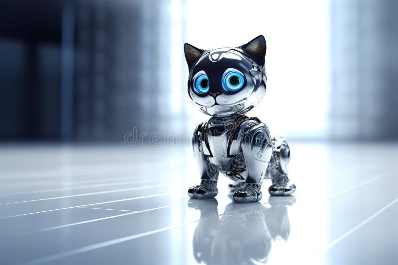 A Robot Cat Sitting on a Shiny Surface. Generative AI Image. Stock ...
