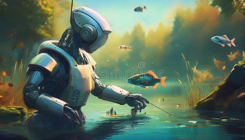 Robot catches fish stock illustration. Illustration of fish - 363643074