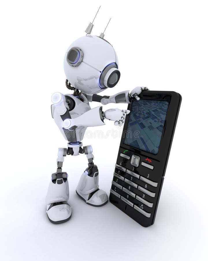 Robot with cell phone stock illustration. Illustration of smart - 58444586