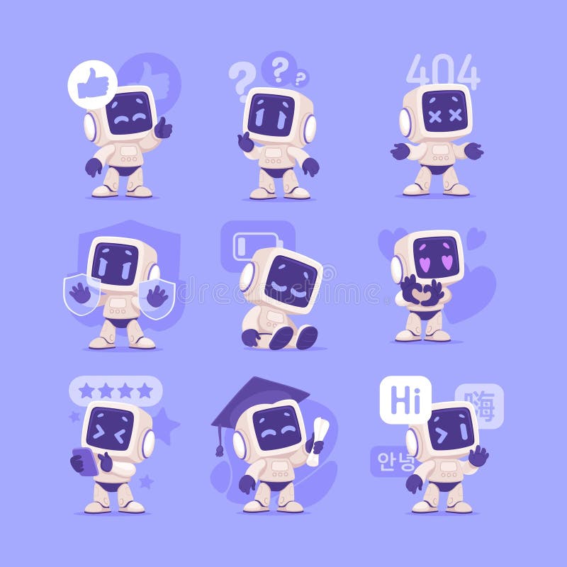 Robot Character As Smart Android Assistant Machine Vector Illustration Set Stock Vector ...
