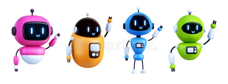 Robot Character 3d Render Isolated Elements. AI Face, Bot Hand ...