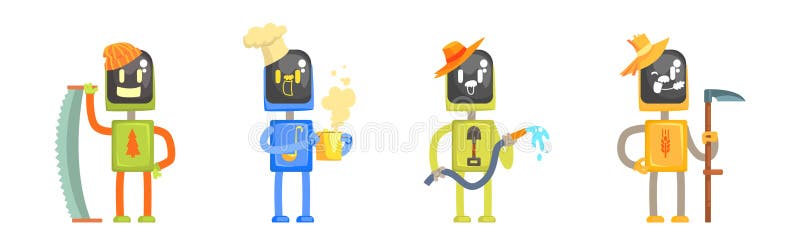 Robot Character of Different Profession with Tool Vector Set Stock ...
