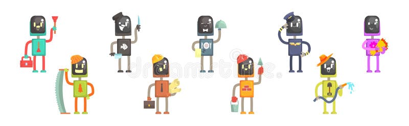 Robot Character of Different Profession with Tool Vector Set Stock ...