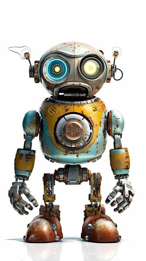 Robot with Various Gears in Abstract Design on Solid Color Background ...