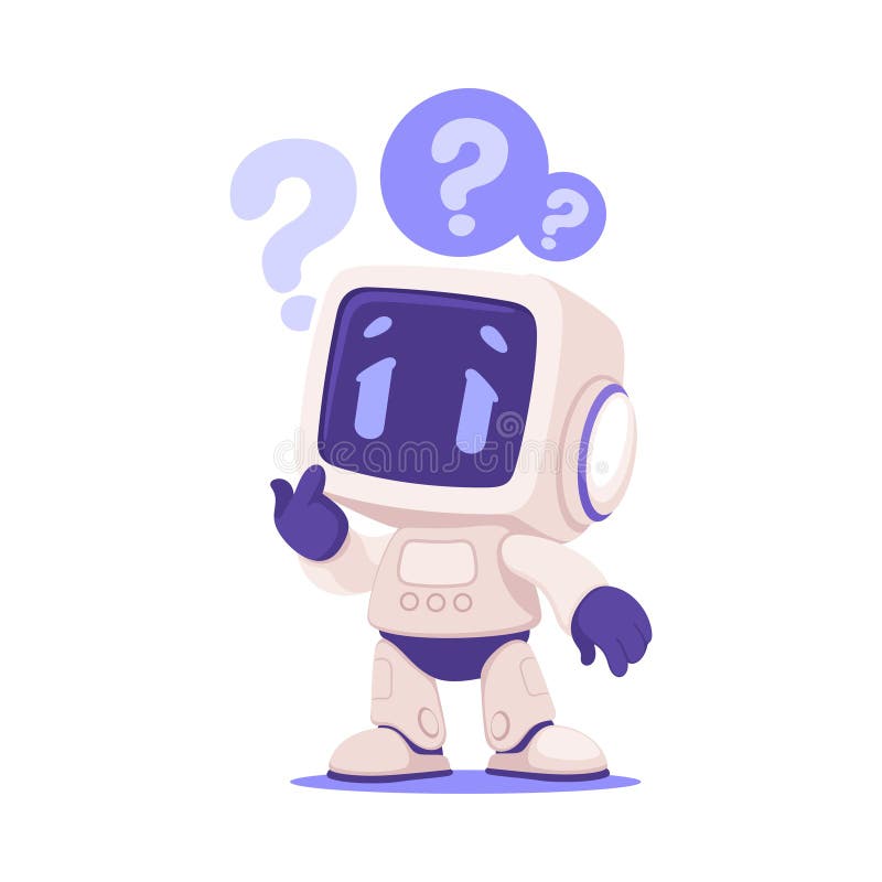 Robot Character Thinking As Smart Android Assistant Machine Vector ...