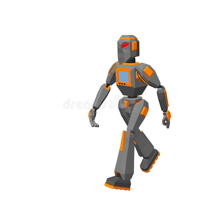 Robot Character Walking. Isolated on White Background. Vector Il Stock ...