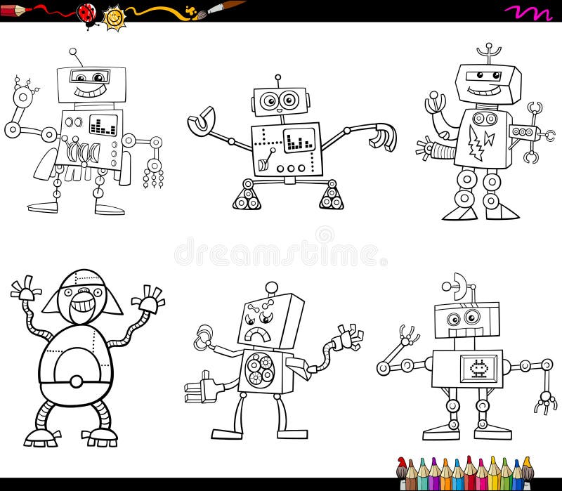 Robot Coloring Book. Cyborg - Technological Machine Stock Vector ...