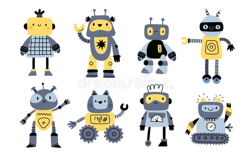 Robot Characters. Different Cyborg Assistants Assembled from Elements ...