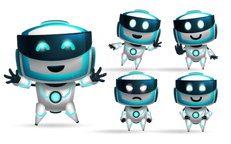 Robot Characters Vector Set Robotic 3d Character In Standing Pose With Happy And Friendly
