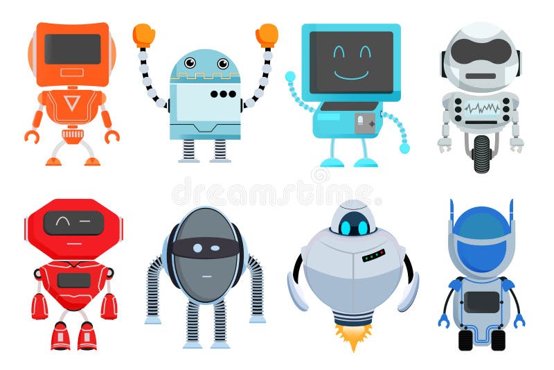 Robot Characters Vector Set. Robotic Characters Isolated in White ...