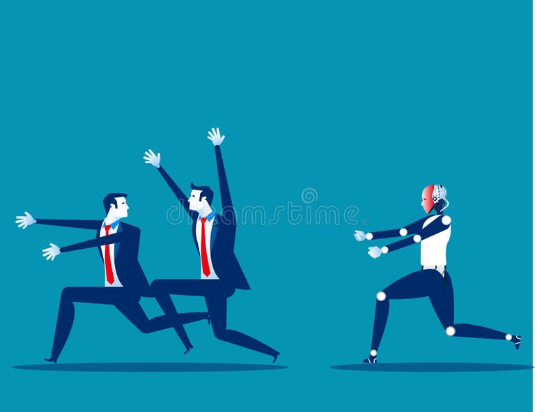 Robot Chasing a People. Concept for Technology, Engineering, Cumputer ...