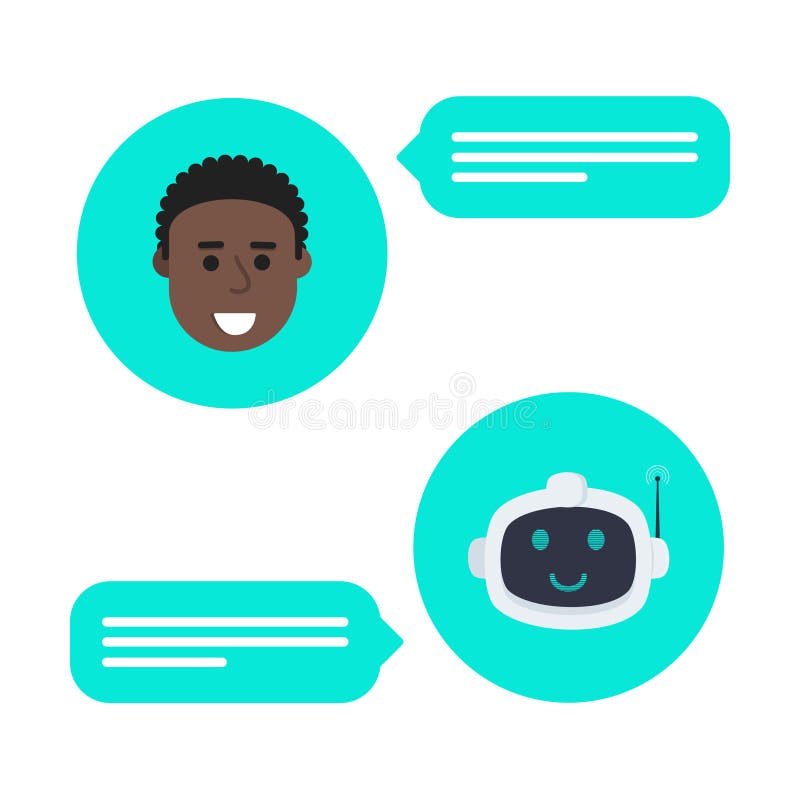 Robot Chatbot Head Icon Sign in the Speech Bubble Talking with Girl ...