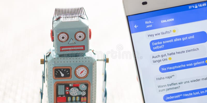 Symbol for a Chat Bot or Social Bot and Algorithms, Laptop and Screen ...