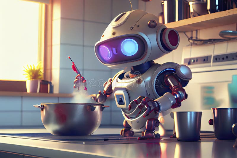 Robot Chef Cooking in Kitchen of Future Home Genius, Smart Robot ...