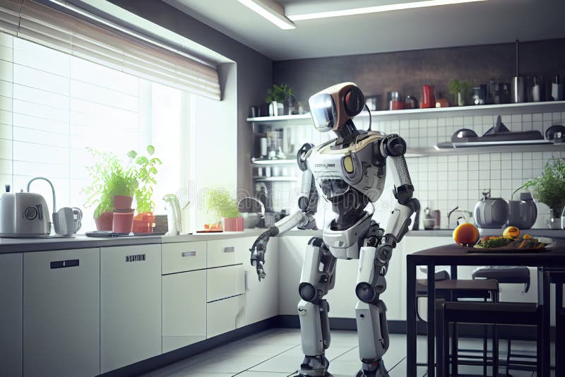 Robot Chef Cooking in Kitchen of Future Home Genius, Smart Robot ...