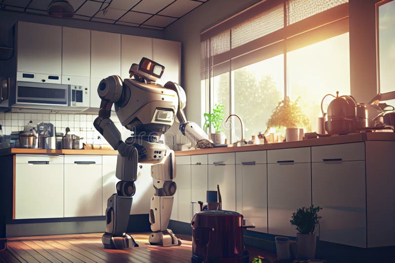 Robot Chef Cooking in Kitchen of Future Home Genius, Smart Robot ...