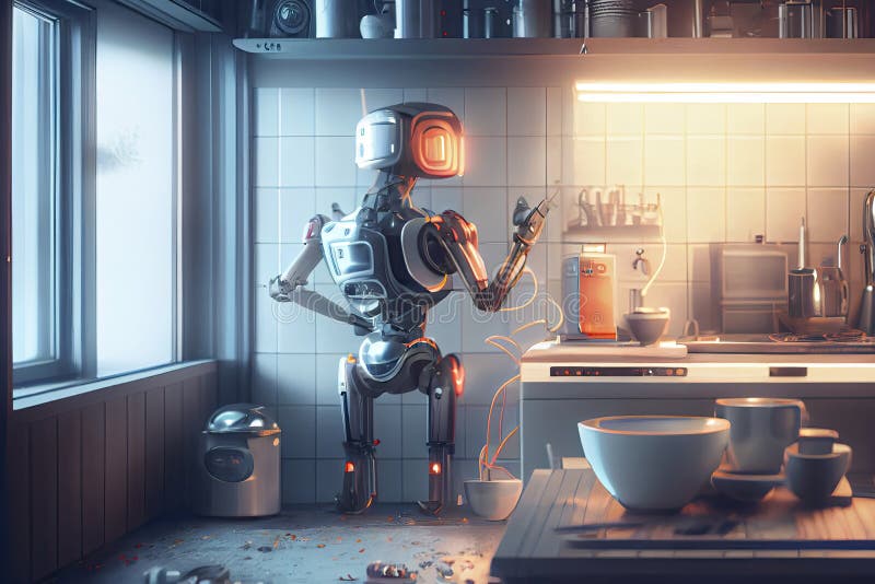 Robot Chef Cooking in Kitchen of Future Home Genius, Smart Robot ...