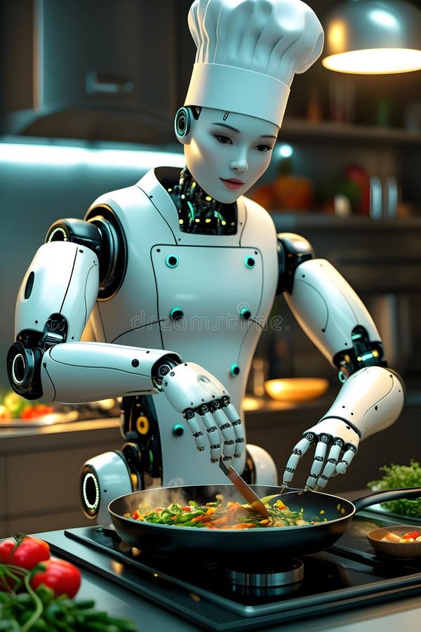 Robot Chef Cooking in the Kitchen Stock Illustration - Illustration of ...