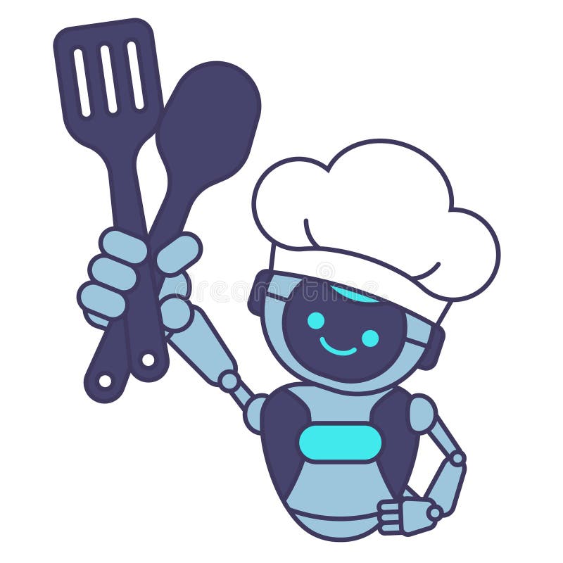 Robot Chef Holding Spatula and Spoon. Robot Chef Mascot Stock Vector ...