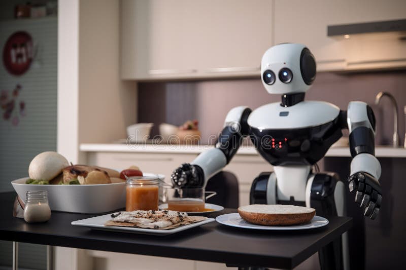 Robot Chef in the Kitchen, Preparing Breakfast with Advanced AI ...