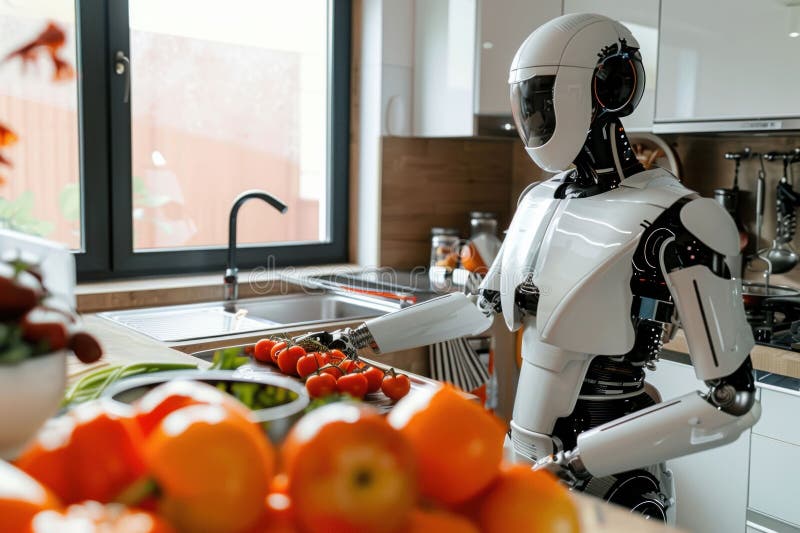 Robot Chef Preparing Fresh Vegetables in Modern Kitchen. Generative Ai ...