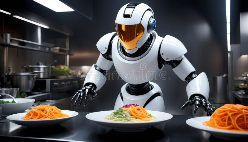 Robot Chef Preparing Pasta Futuristic Kitchen Stock Photos - Free ...
