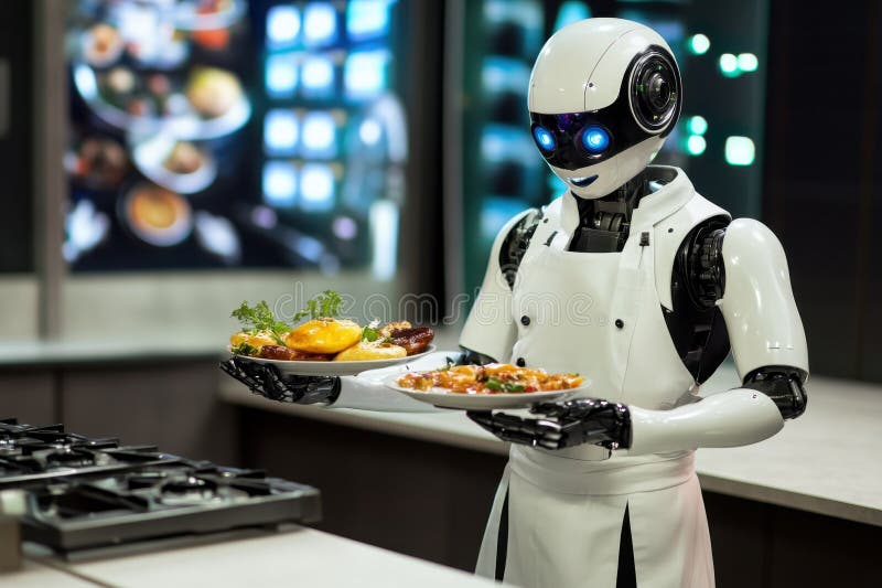 Robot Chef Serving Gourmet Dishes Modern Kitchen Setting Stock Photos - Free & Royalty-Free ...